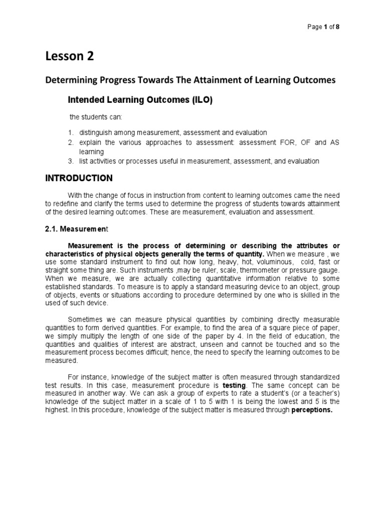 DPE 104 ASL 1&2-Lesson 2-Determing Progress Towards The Attainment of ...