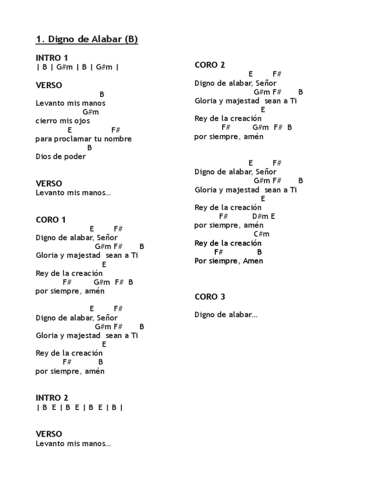 Digno de Alabar: Letra y Acordes | PDF