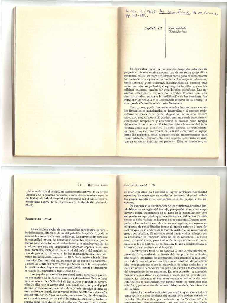 Comunidades Terapéuticas según Maxwell Jones | PDF | Experiencia ...