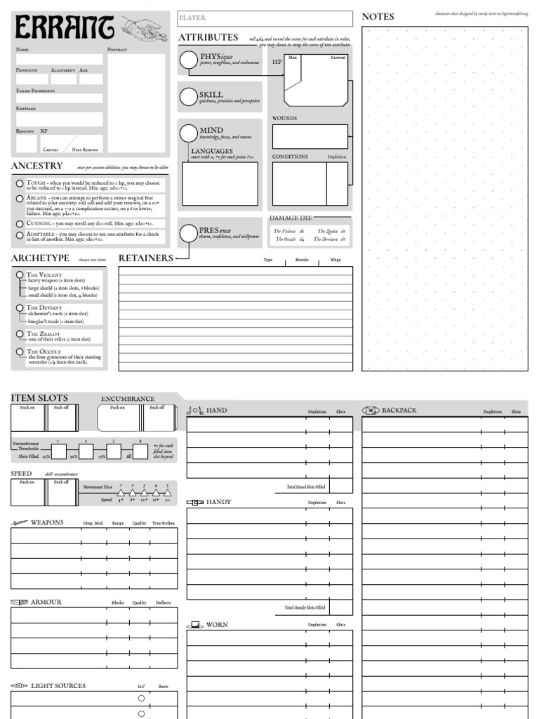 Errant RPG Character Sheet | PDF | Role Playing Games | Gaming