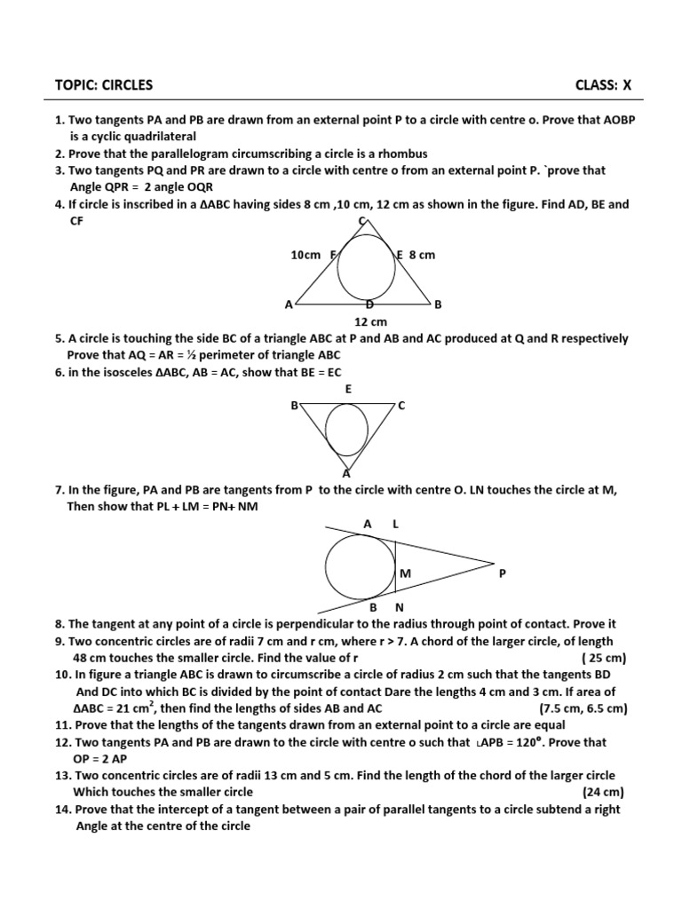 CBSE Class 10 Circles | PDF | Circle | Triangle