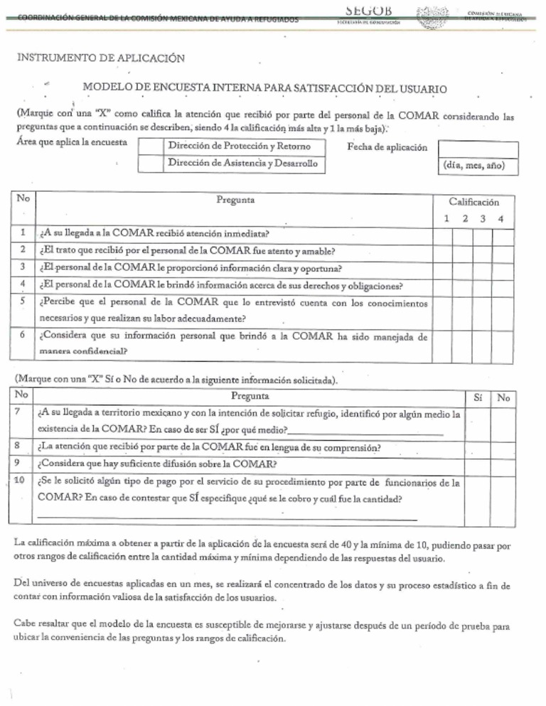 Formato de Encuesta COMAR | PDF