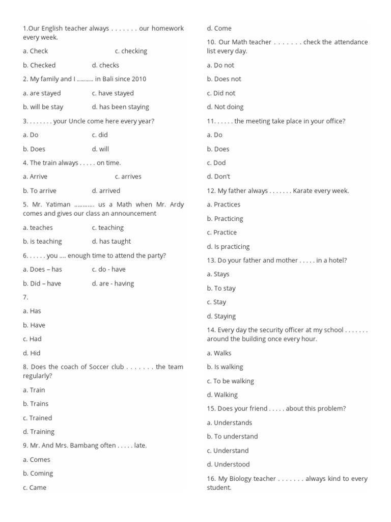 Exercise Present Tenses Pdf