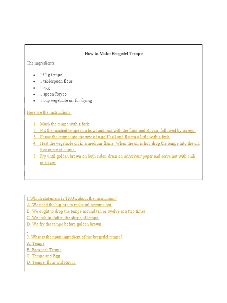 Soal Text Procedure | PDF | Foods | Cuisine
