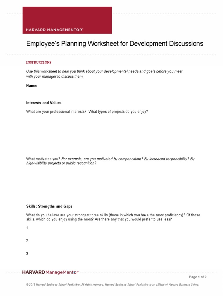 Employee Planning Worksheet For Development Discussions | PDF