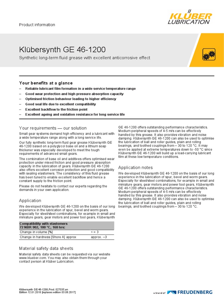 Klübersynth GE 46-1200 EN en | PDF | Gear | Lubricant