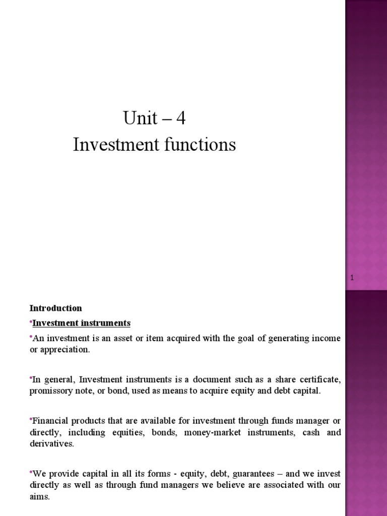 Investment Functions: Understanding Key Investment Instruments | PDF ...
