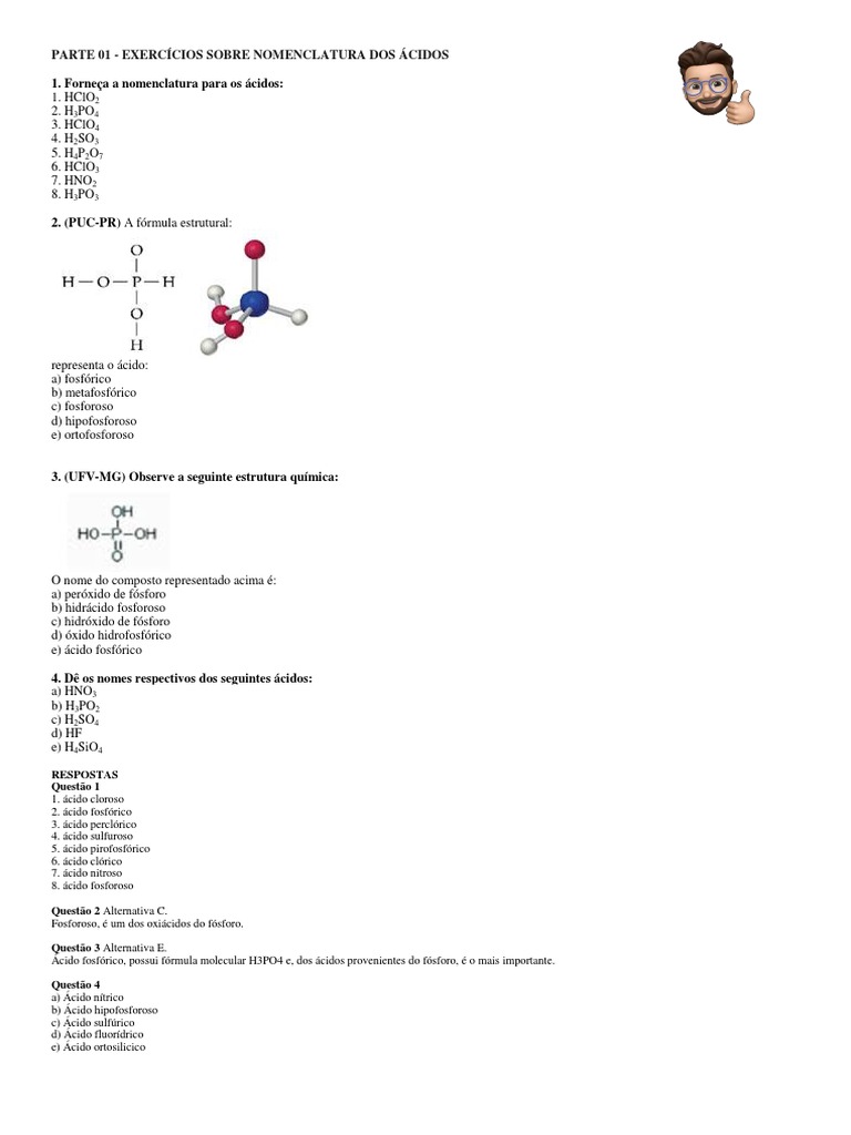 Lista ácidos - 1º ano | PDF | Ácido | Ácido sulfúrico