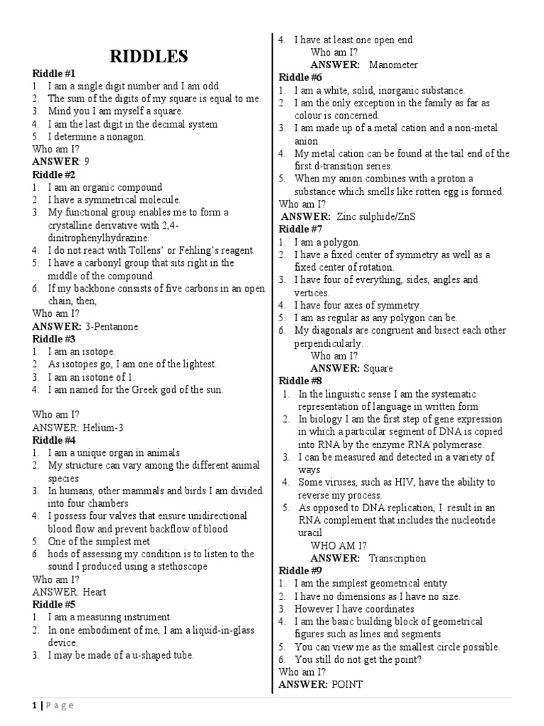 RIDDLES | PDF | Sodium Hydroxide | Electron