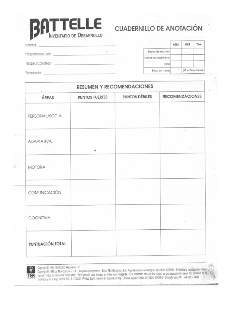 Batelle (Inventario de Desarrollo) | PDF