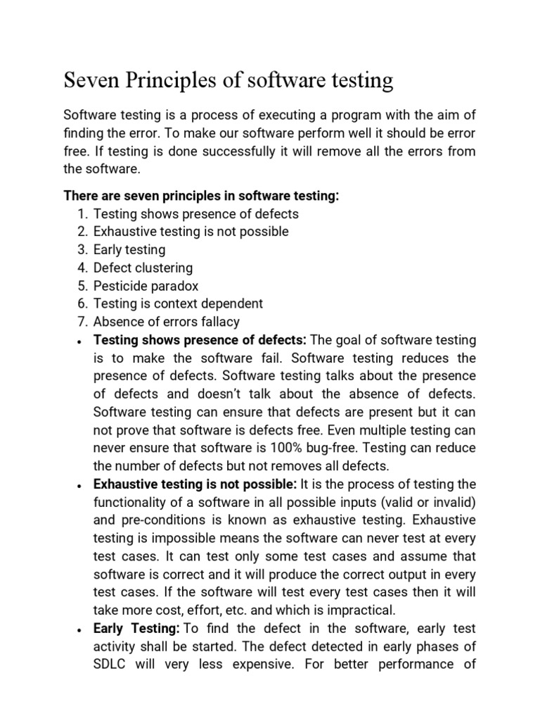 Seven Principles of Software Testing | PDF | Software Testing | Systems ...