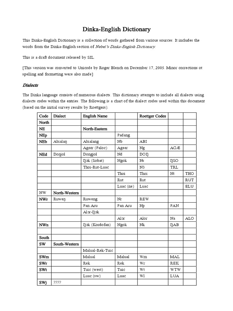 Comparative Dinka Lexicon | PDF | Verb | Grammatical Number