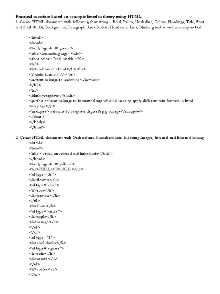 HTML Formatting and Structure Exercises | PDF | Html Element | Html