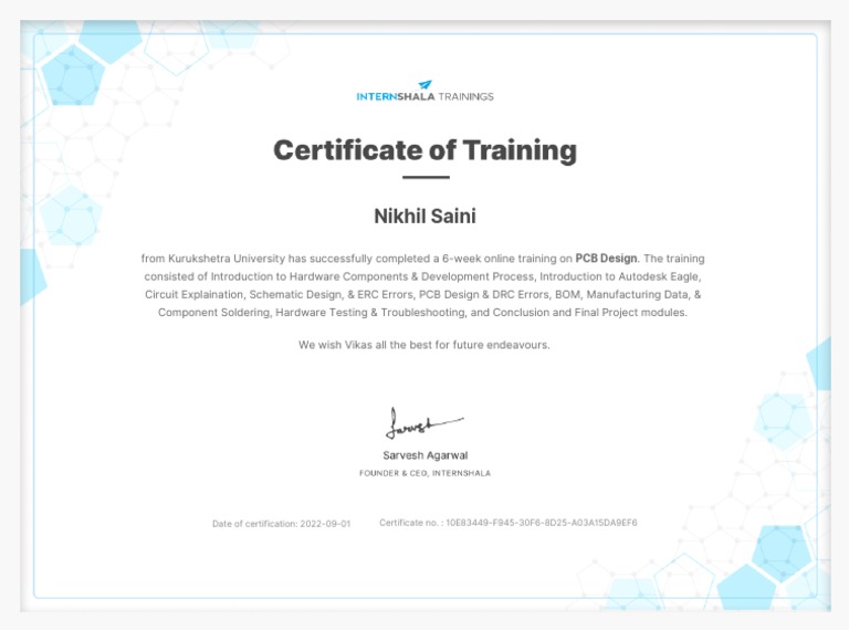 PCB Design Training - Certificate of Completion Nikhil | PDF