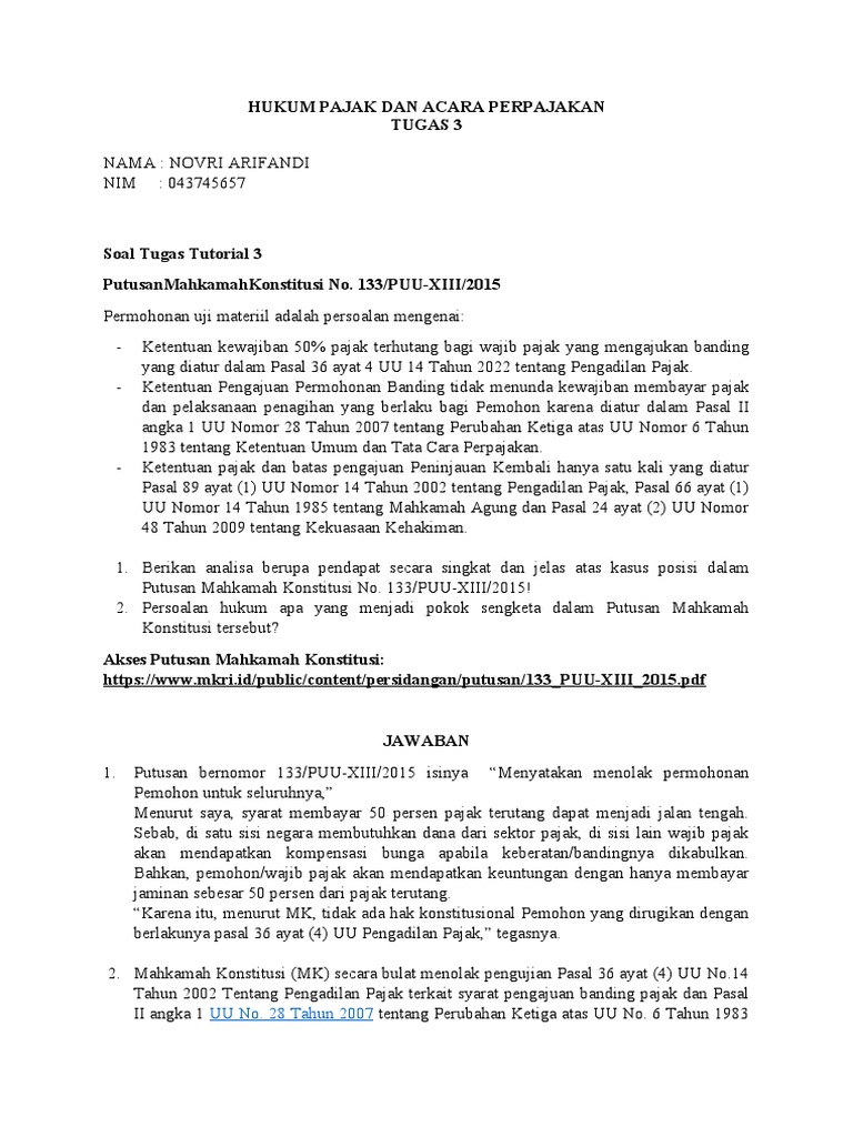 Tugas Hukum Pajak Dan Acara Perpajakan | PDF Tugas Hukum Pajak Dan Acara Perpajakan | PDF