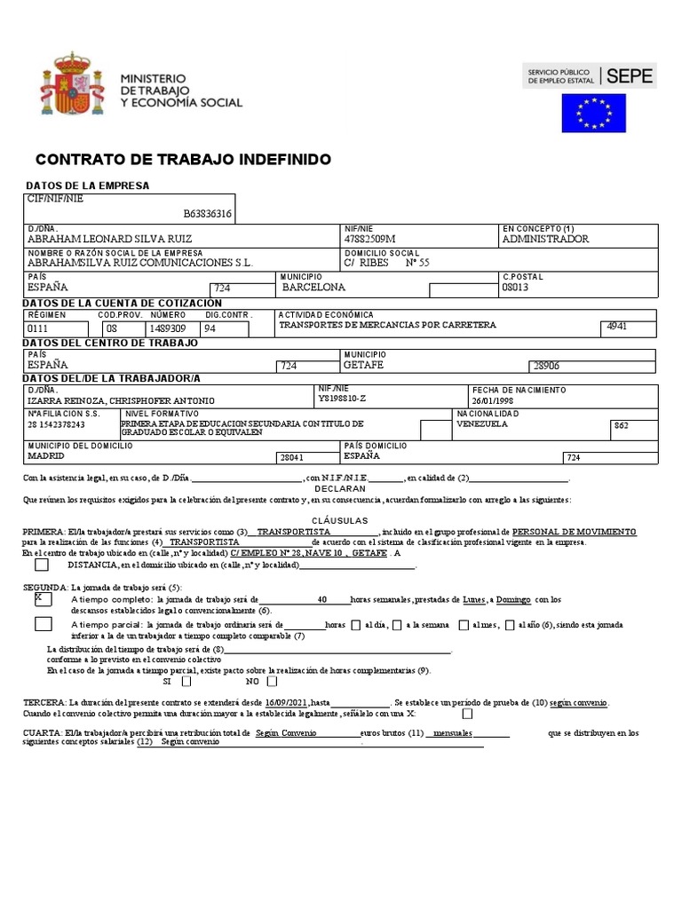 Contrato Luis Hoberto | PDF | Tiempo de trabajo | Economias