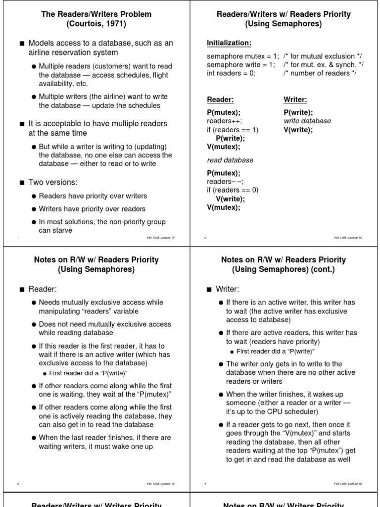 Readers/Writers Problem with Readers Priority and Semaphores | PDF | Concurrent Computing ...