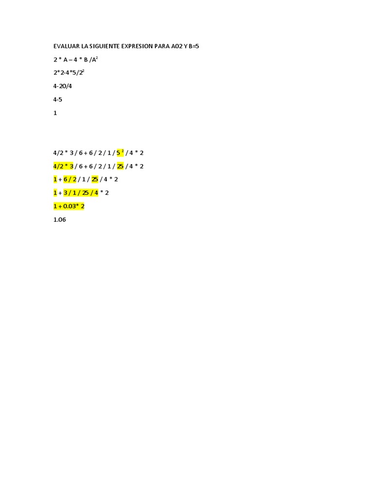 Evaluar La Siguiente Expresion para A02 y B | PDF
