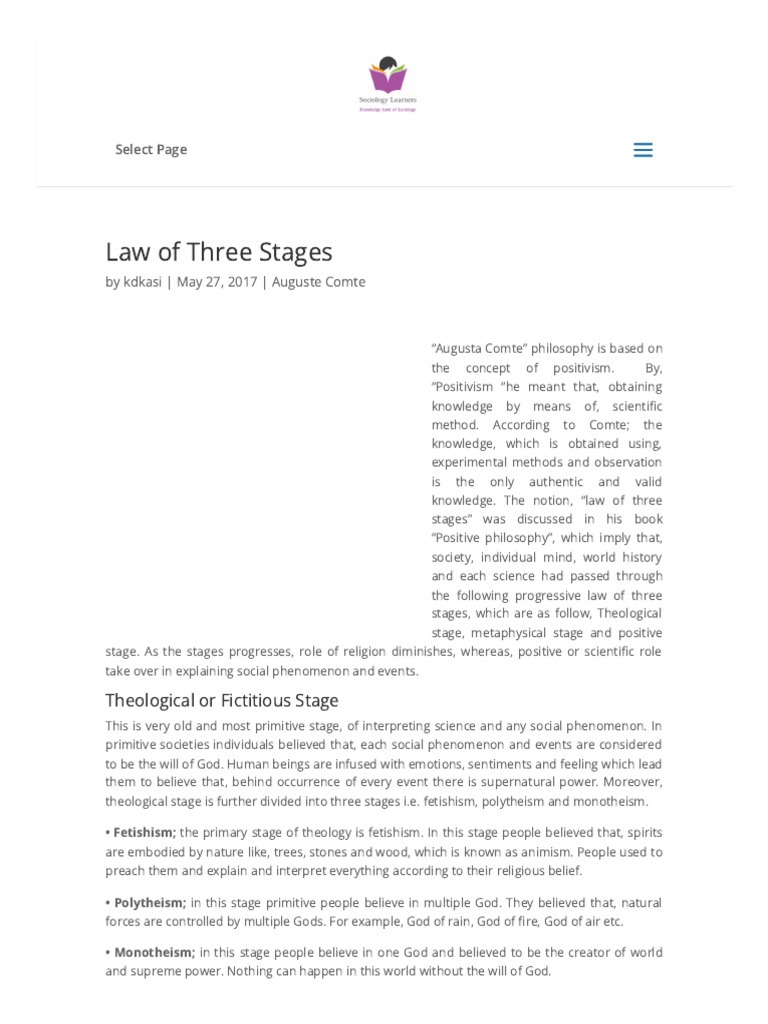 Law of Three Stages - Sociology Learners | PDF | Positivism | God