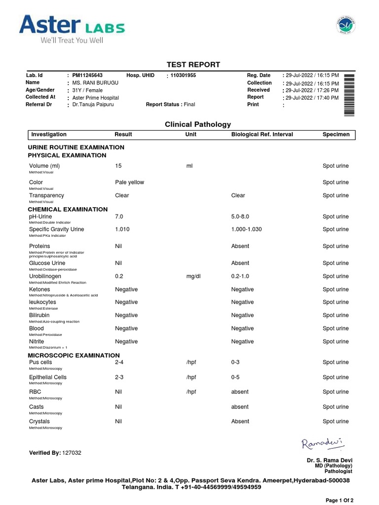 Results of a Urine Routine Examination and Clinical Pathology Test for ...