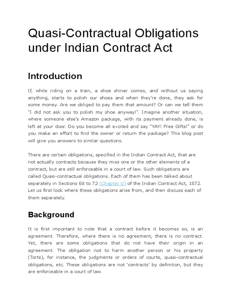 Quasi Contract | PDF | Legal Liability | Law Of Obligations Quasi Contract | PDF | Legal Liability | Law Of Obligations