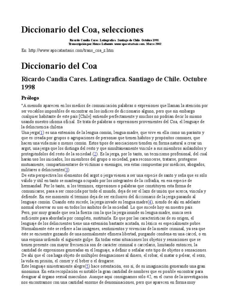 Diccionario del Coa Chileno | PDF | Prisión | Policía