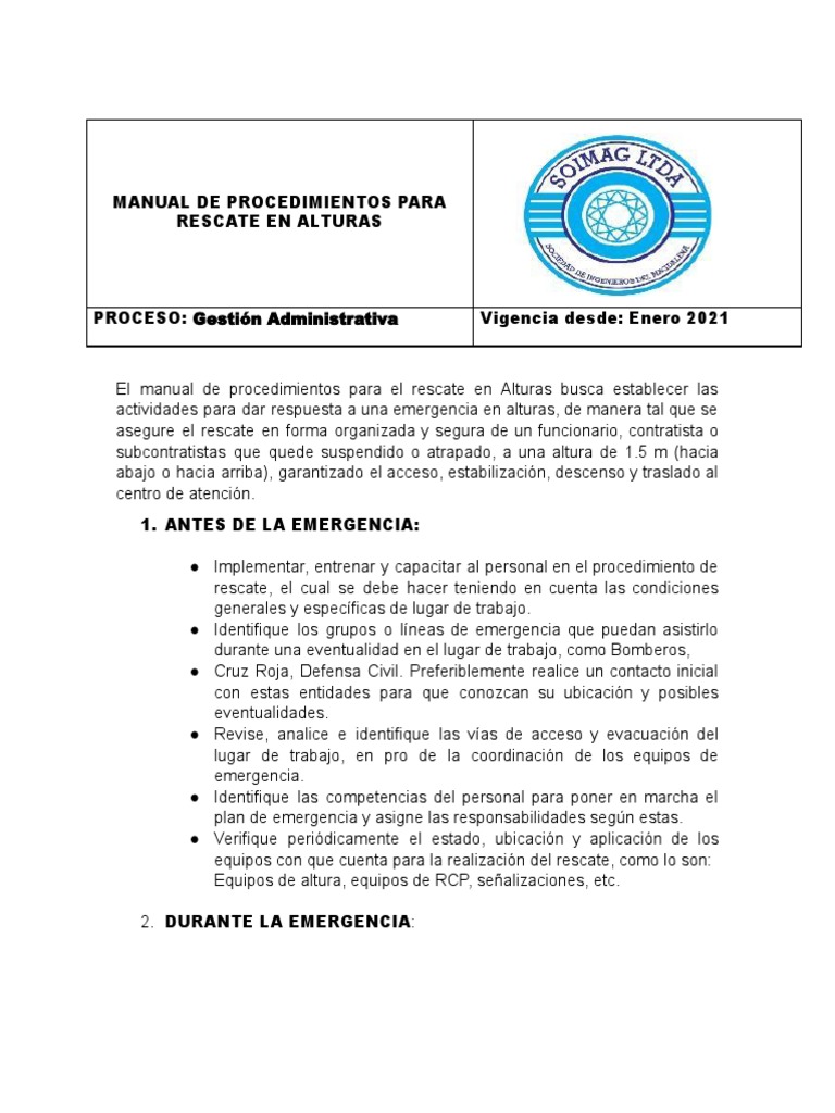 Manual de Procedimientos para Rescate en Alturas | PDF