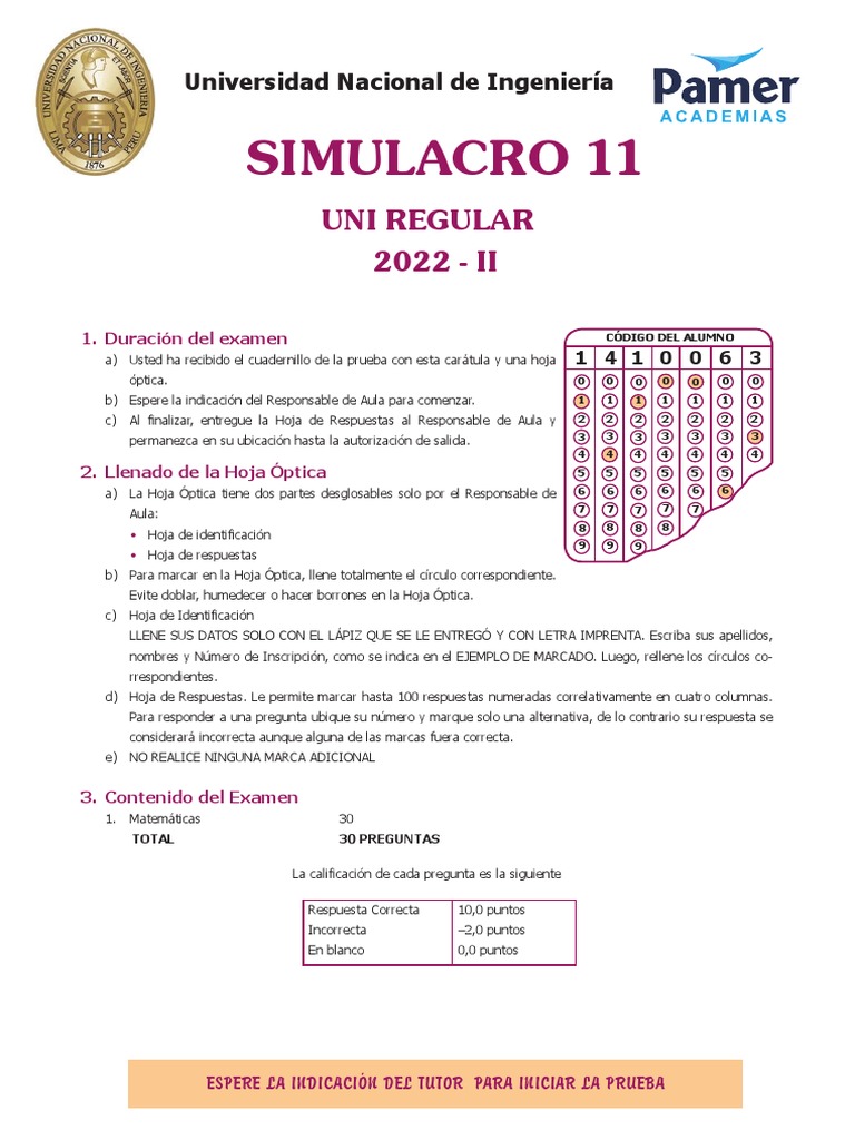 Simulacro 11 Matemática | PDF
