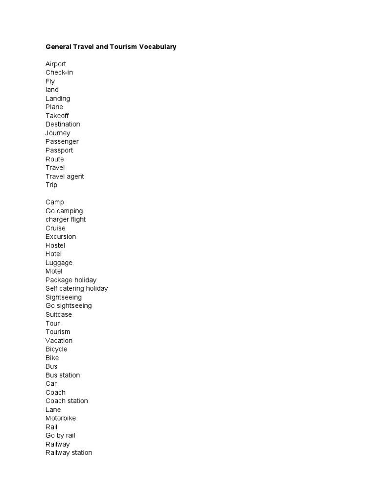 Travel and Tourism Vocabulary Guide | PDF