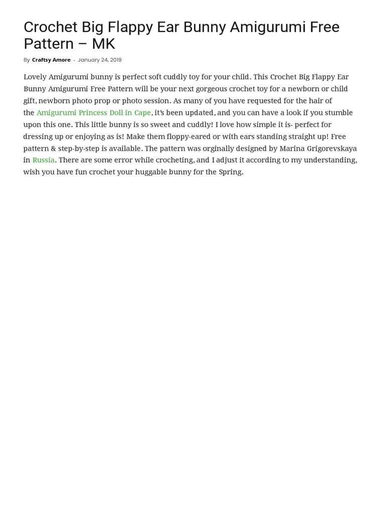 Crochet Big Flappy Ear Bunny Amigurumi Free Pattern | PDF | Crochet ...