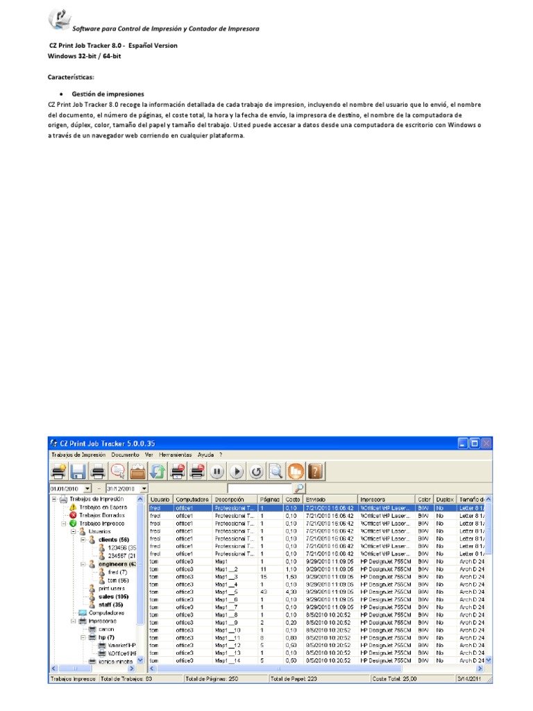 Manual de CZ Print Job Tracker 8.0 | PDF | Impresora (Computación ...