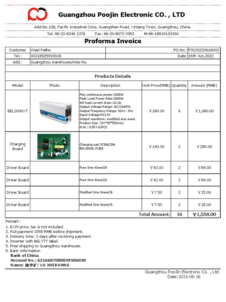 Proforma Invoice PJG20220616002 | PDF | Power Inverter | Computer ...