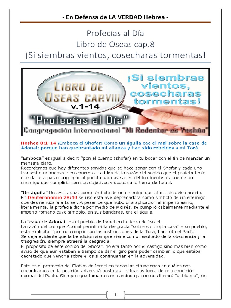 Libro De Oseas Cap 8 Profecías Al Día Si Siembras Vientos