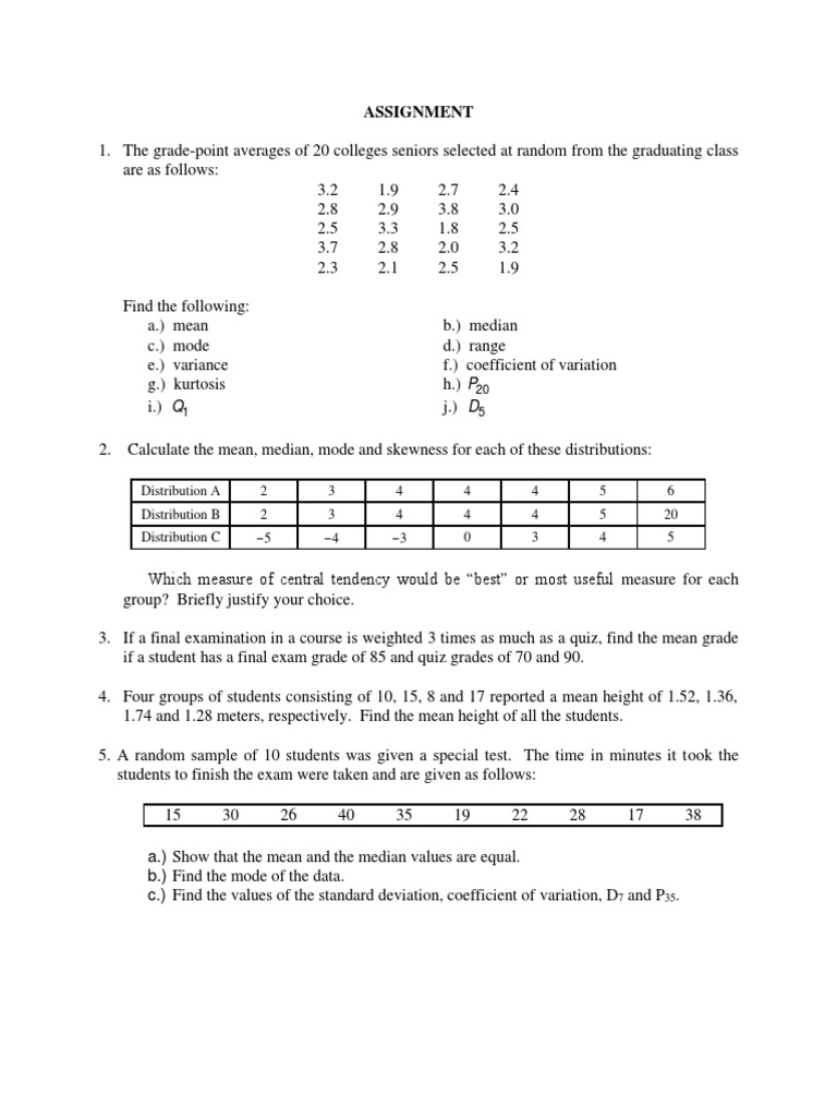 Assignment (Descriptive Measures) | PDF | Mean | Mode (Statistics)