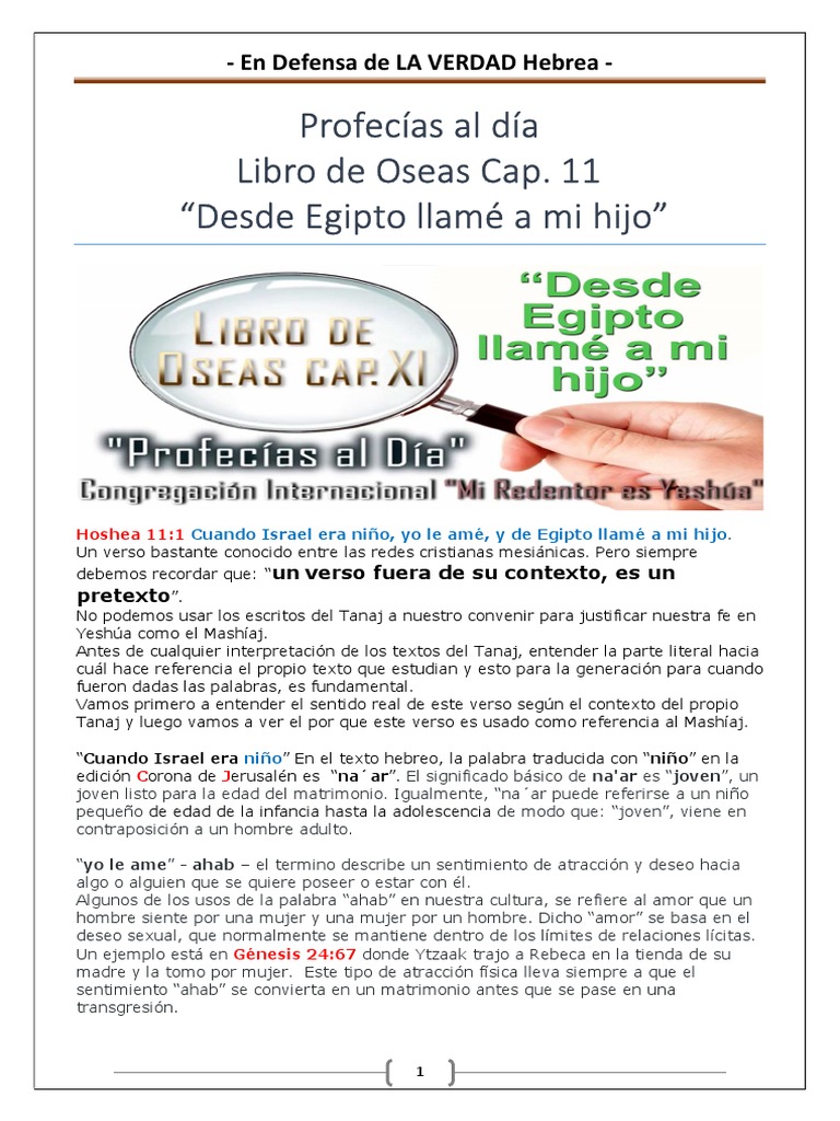Libro de Oseas - Cap 11 - Profecías Al Día - Desde Egipto Llame A Mi Hijo | PDF | Amor | Deidad ...