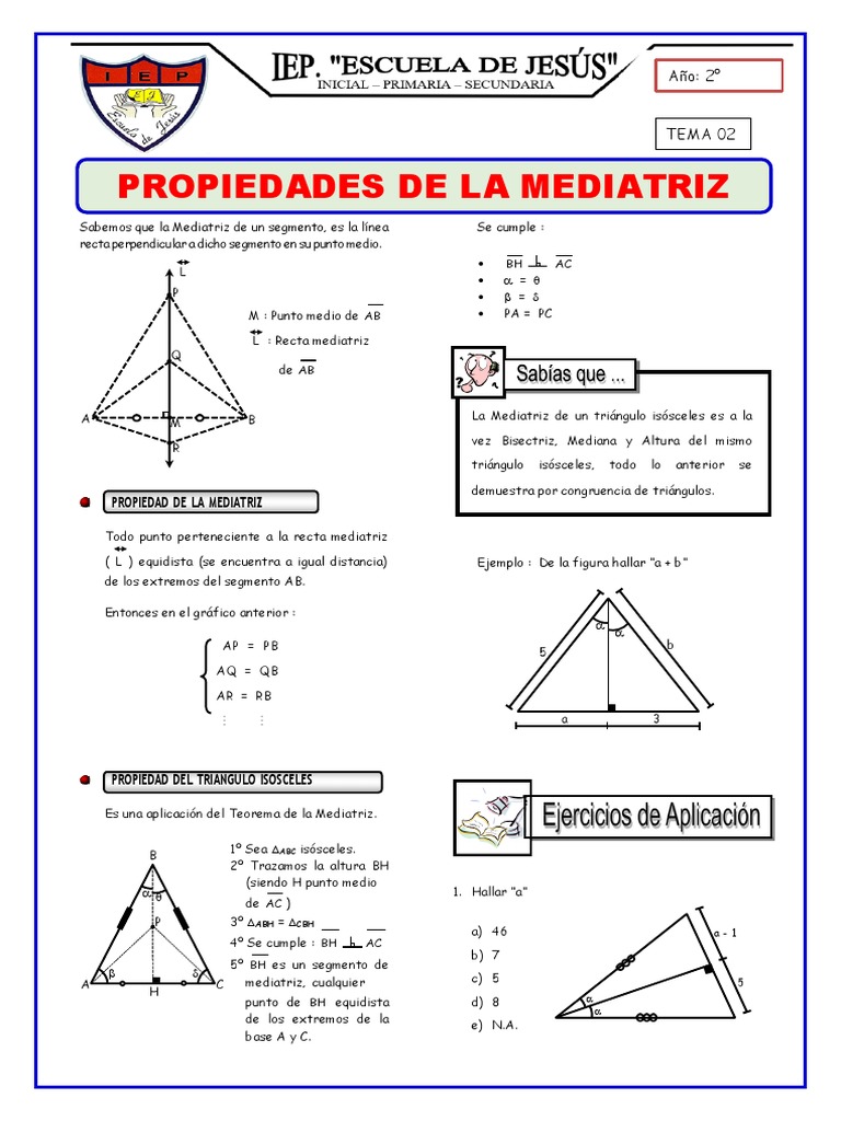 Propiedades de La Mediatriz para Segundo de Secundaria | PDF ...