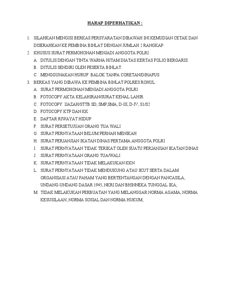 Berkas Pendaftaran Polri | PDF