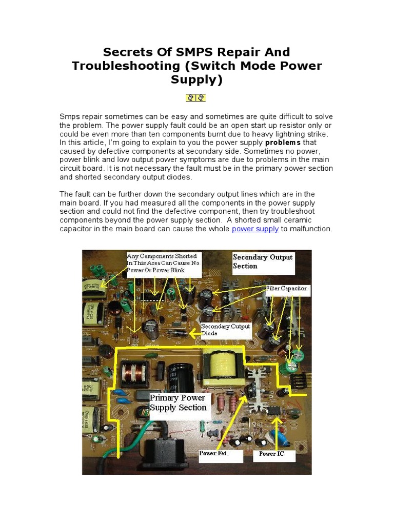 SMPS Repair and Troubleshooting Guide | PDF | Power Supply | Electrical ...