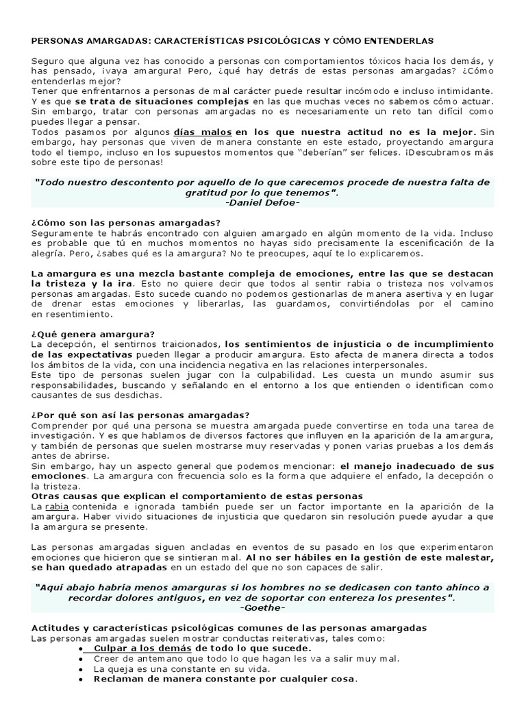 Características de personas amargadas | PDF | Ira | Las emociones