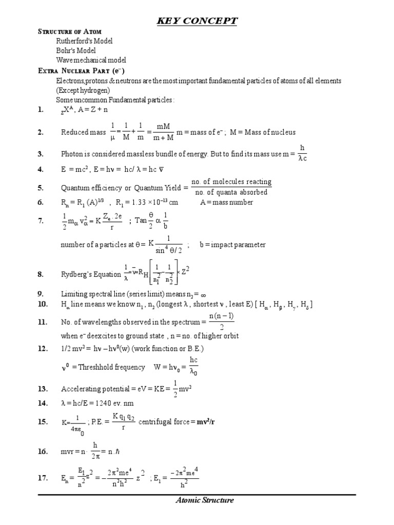 STRUCTURE OF ATOM KEY CONCEPTS | PDF | Atomic Orbital | Atoms