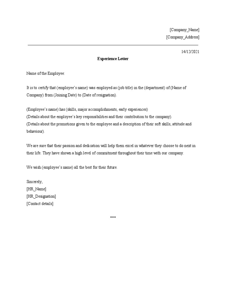 Experience Letter Format DesignPDF | PDF