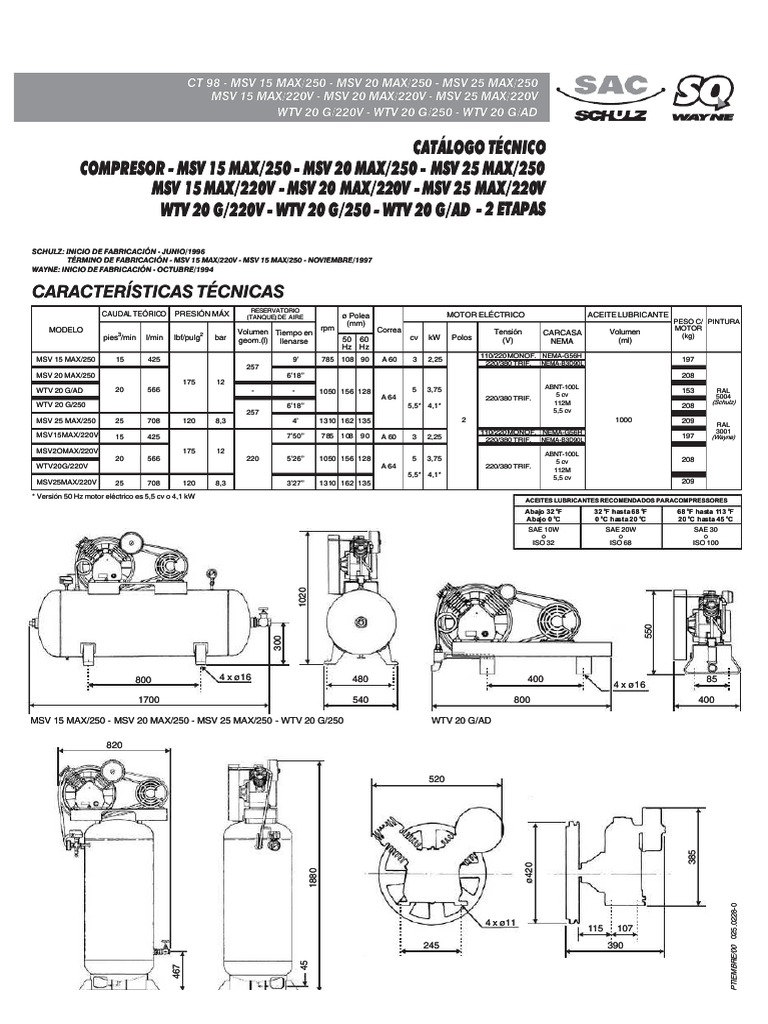Compresor - MSV 15 Max250 - MSV 20 Max250 - MSV 25 Max250 | PDF | Líquidos | Física Aplicada e ...
