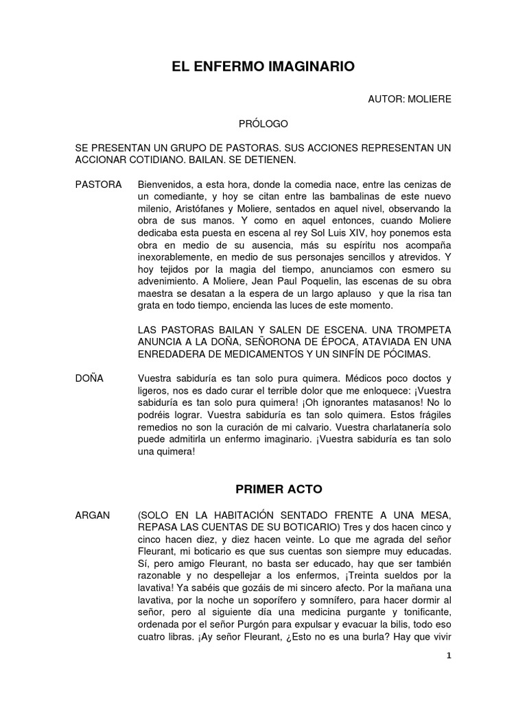 El Enfermo Imaginario | PDF | Amor | Molière