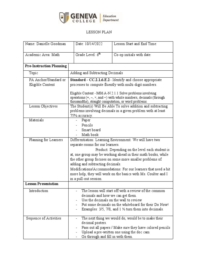 Math Co-Teaching Lesson Plan | PDF | Lesson Plan | Mathematics