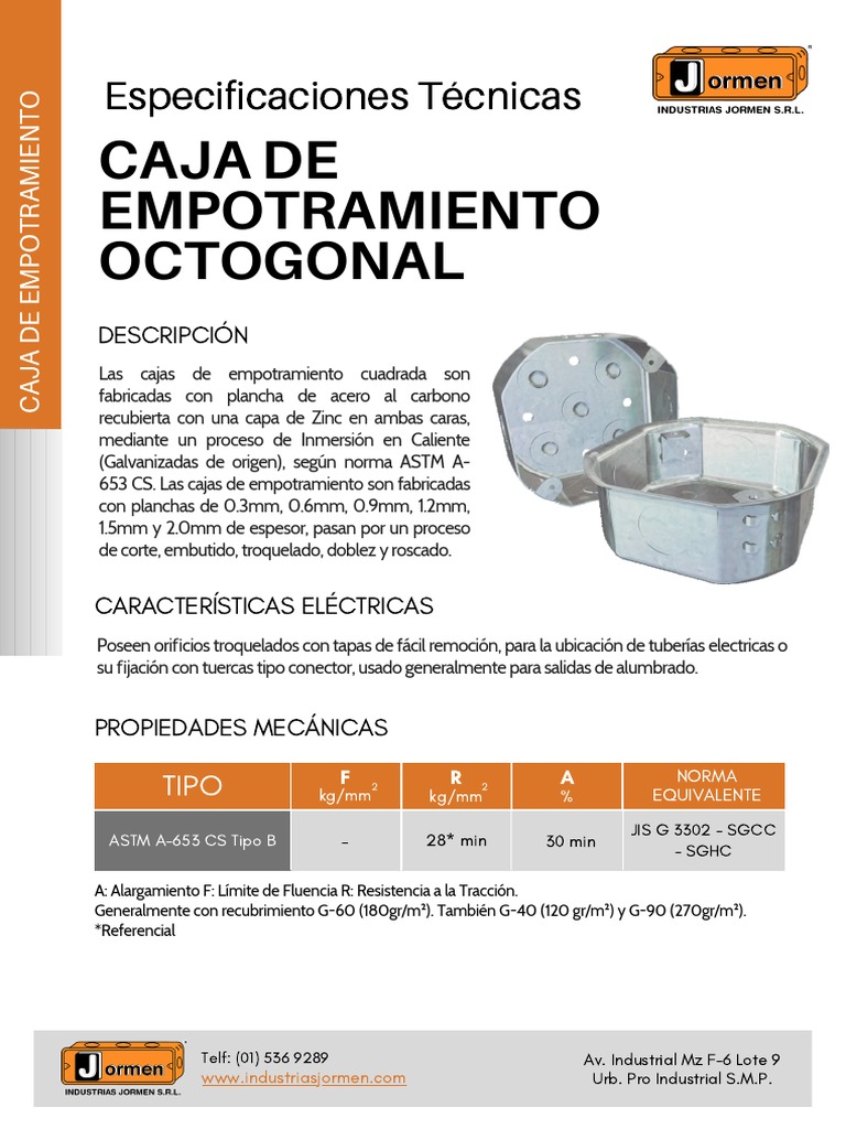 Cajas Octogonales JORMEN | PDF | Metalurgia | Ingeniería de Edificación