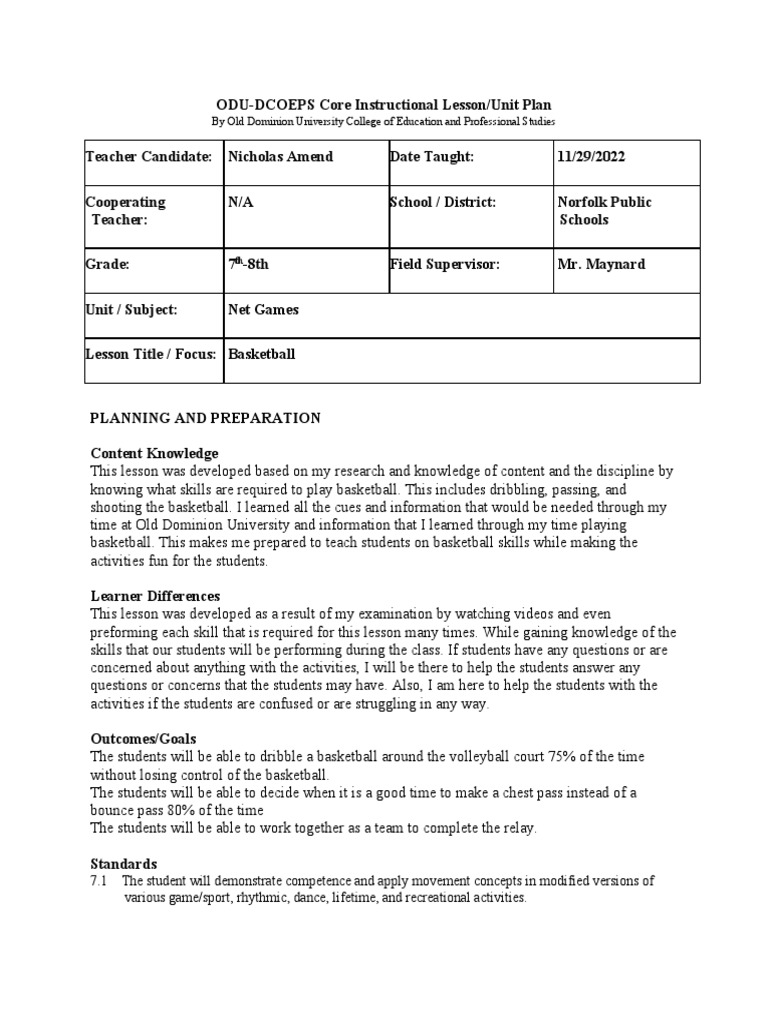 Basketball Relay Lesson | PDF