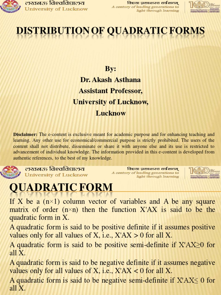Quadratic Forms and Their Distributions | PDF | Probability ...