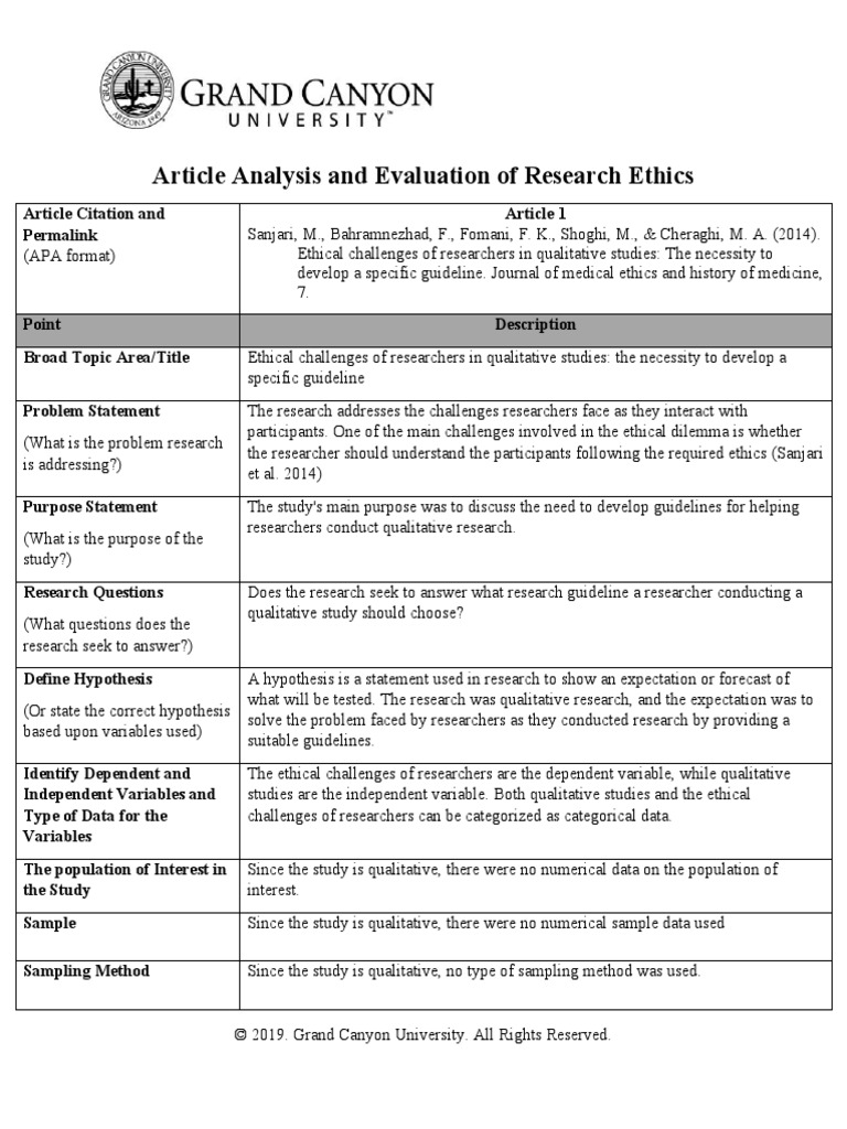 Article Analysis Template | PDF | Qualitative Research | Data