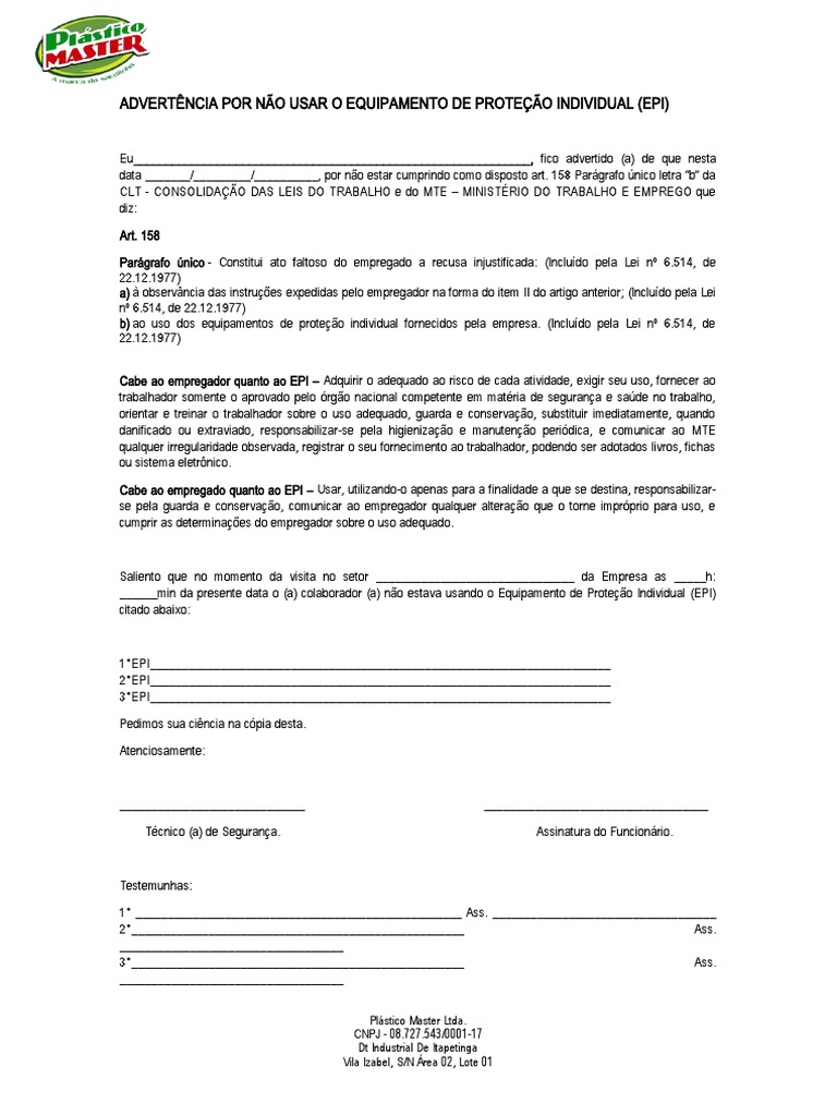 Advertência Por Não Uso Do EPI | PDF