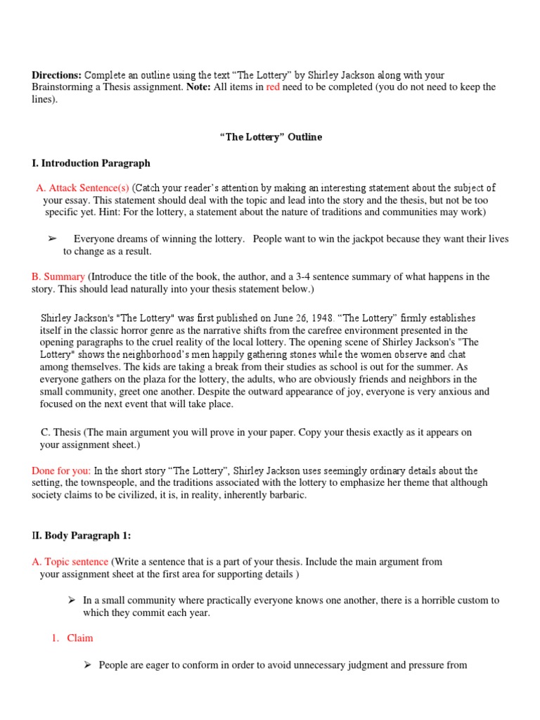 The Lottery Essay Outline | PDF